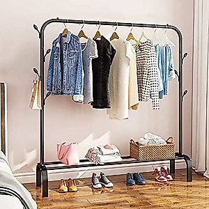 Clothing Rack Garment Wardrobe Rack, Metal Freestanding Clothes Closet Rack Rod for Hanging Clothes, Portable Coat Rack Organizer with Bottom Rack, 110×152cm ( Color : Black , Battery *1 : 110x152cm )