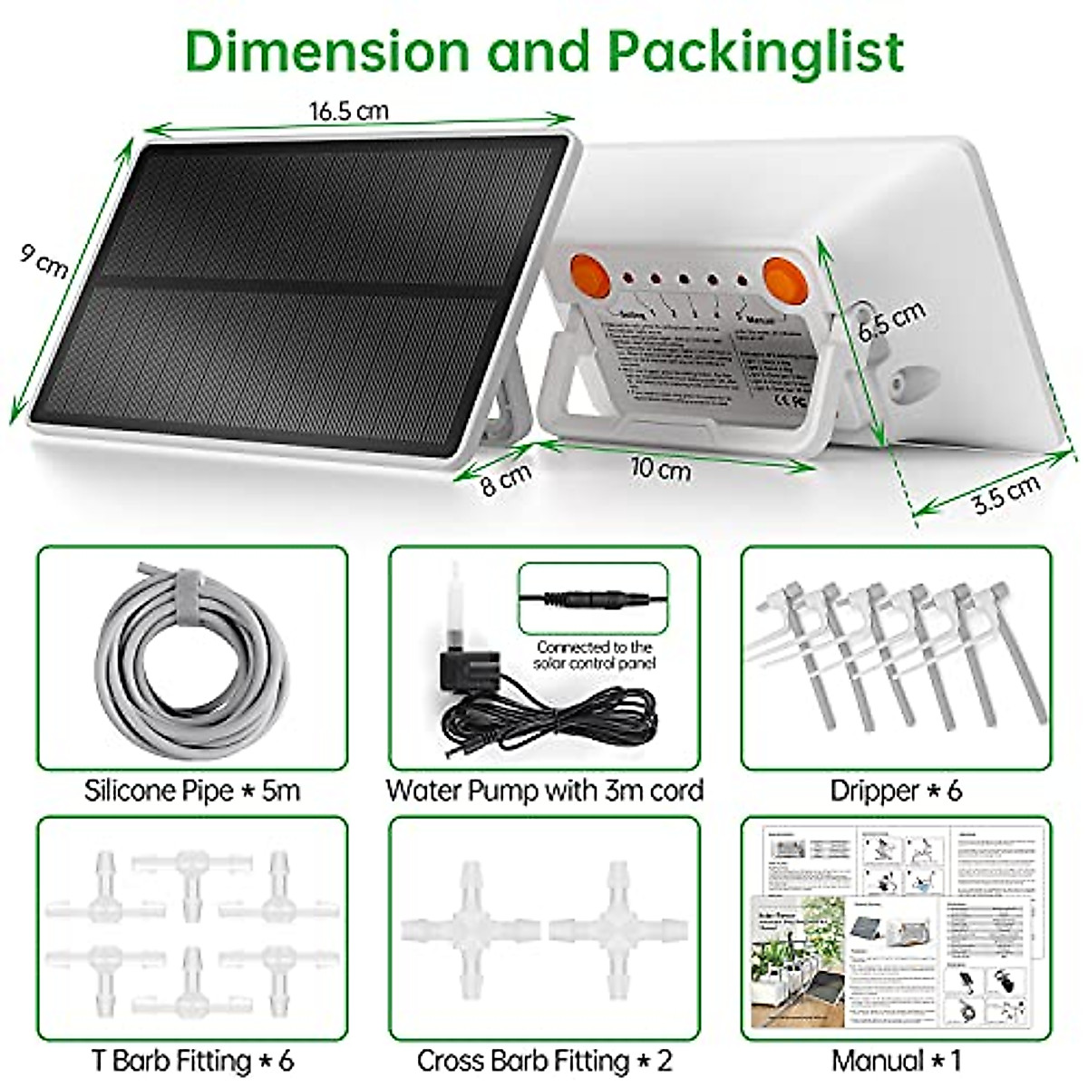 Solar Power Rechargeable Drip Irrigation Kit,Automatic Self-watering Plant Watering System with Timer,Easy DIY Vacation Self Watering Device for Indoor&Outdoor Potted Plant(15~270 Days Duration,White) (White)
