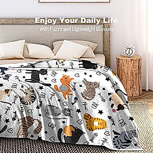 Cute Cat Blanket Animals Pet Pattern Gifts for Cat Lovers Kawaii Soft Lightweight Flannel Throw Blankets for Kids Adults 50"X40"