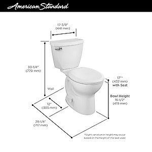 American Standard 270BA001.020 Cadet 3 Right Height Round Front Two-Piece Toilet with 12-Inch Rough-In, White
