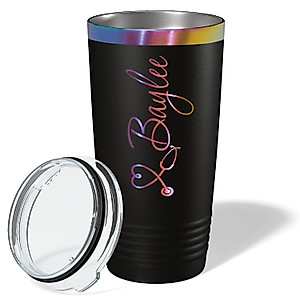 Personalized Heart Stethoscope Tumbler Gift for Nurse, RN, LPN, CNA, CMA, MA on Black with Ion Prism Design 20 oz Stainless Steel Tumbler with Lid - Insulated Cup - Custom Travel Mug
