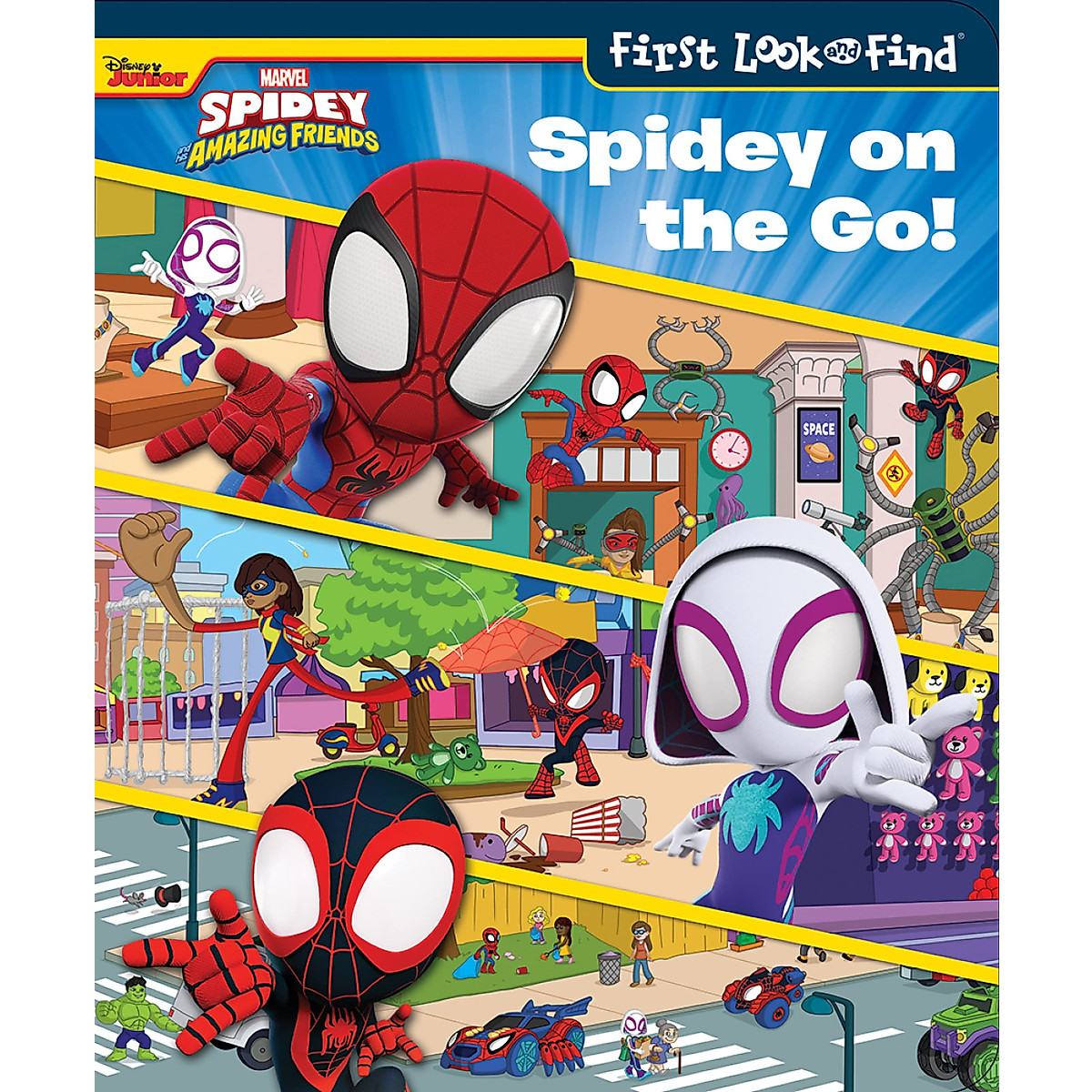 Marvel Spider-man Spidey and his Amazing Friends – Spidey on the Go! First Look and Find Activity Book and Spidey Plush Toy Gift Set – PI Kids