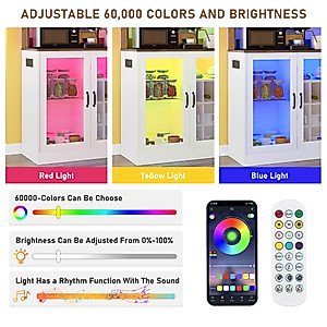 Vinctik 6&Fox Farmhouse LED Coffee Bar w/60000-color Lights,Power Outlet,7 Hooks,9Wink Racks,Adjustable Shelf for Tea Liquor Wine.Sliding Glass Door