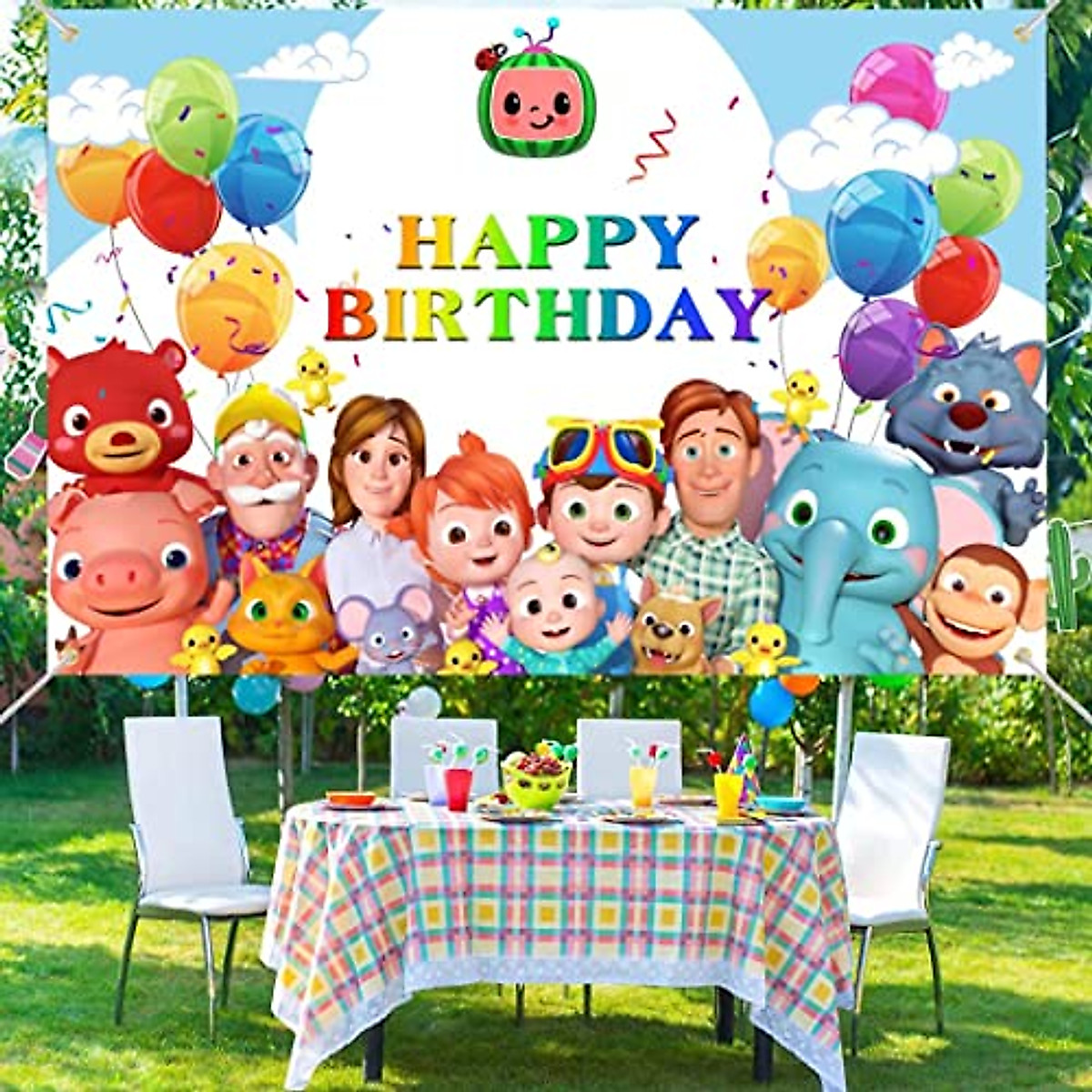Birthday Party Supplies for Cocomelon, 5x3 Ft Birthday Backdrop for Cocomelon, Cartoon Family Party Decoration Banner for Baby Shower Birthday Party