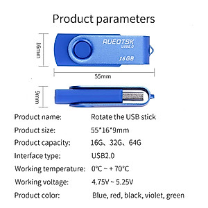 RUEOTSK USB Flash Drive 5 Pack 16GB Rotatable USB 2.0 Pen Drive Flash Memory Drive (Blue Red Purple Green Black) (XZ-5PCS-16G-002)