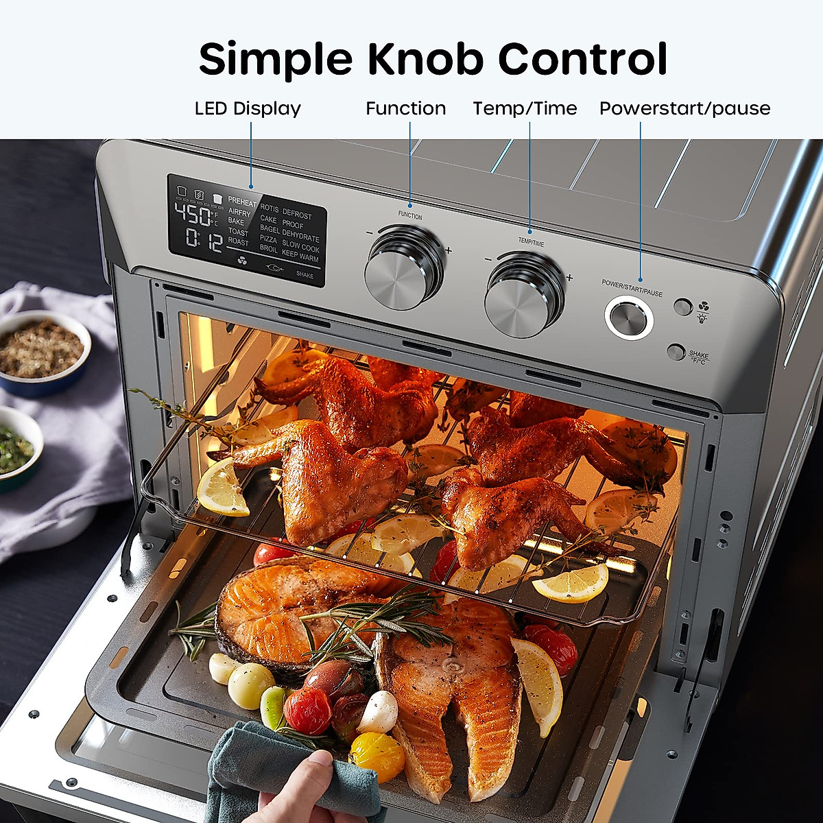 ECOWELL Air Fryer Toaster Oven Combo, 15-in-1 Airfryer Toaster Ovens Countertop, 26.4 QT Stainless Steel Air Fryers Convection Oven, for 360° Even & Healthy Cooking, Model: ECOKX01, Silver