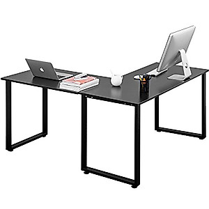 Modern L Shaped Desk Computer Corner Desk, Home Office Study Writing Workstation, Gaming Desk, Classic PC Laptop Desk Wood & Steel Gaming Table (Black)