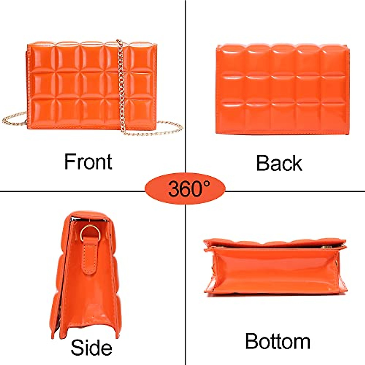 YDSIII Orange Purse Mini for Women Fashion Vintage Shoulder Bag Square Lattice with Removable Chain