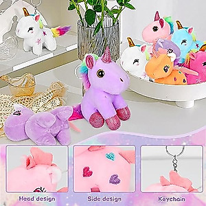 12pcs Mini Plush Unicorn Stuffed Animals Unicorn Party Favors Bulk Toys Plush Keychain Set for Goodie Bag Fillers Birthday Thanksgiving Xmas School Gift
