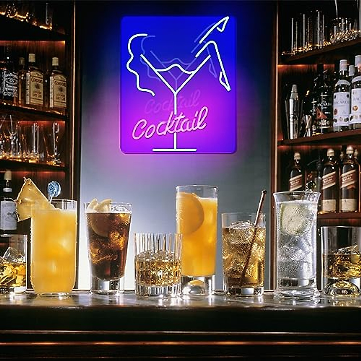 Cocktails Neon Signs Beer Bar Man Cave Club Bedroom LED Dimmable Neon bar Sign for wall décor. Neon Lights sign with Switch, Bar Signs for Home Bar, Bistro, Party, Club, Door (English)