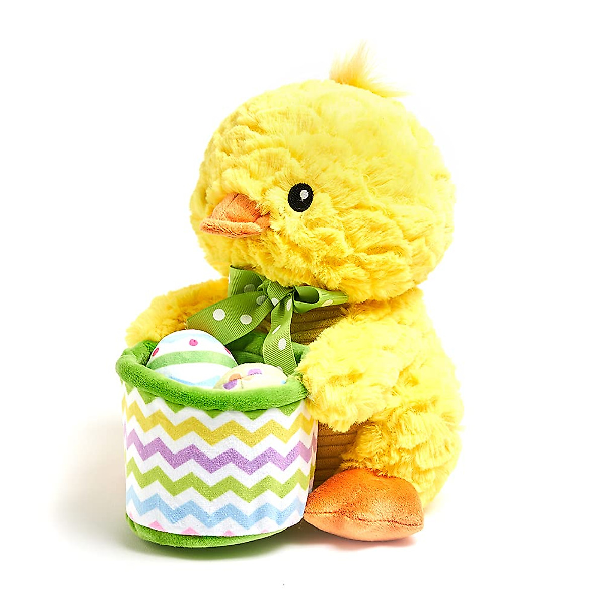 Cuddle Barn - Basket of Eggs - Chick | Easter Basket Stuffer Animated Animal Plush Toy Chick Holds Basket of Plush Eggs and Twirls Around to Bunny Hop, 10 inches
