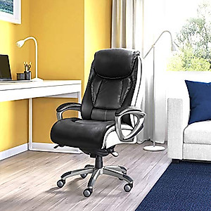 Serta Executive Office Smart Layers Technology Leather and Mesh Ergonomic Computer Chair with Contoured Lumbar and ComfortCoils, Black & White