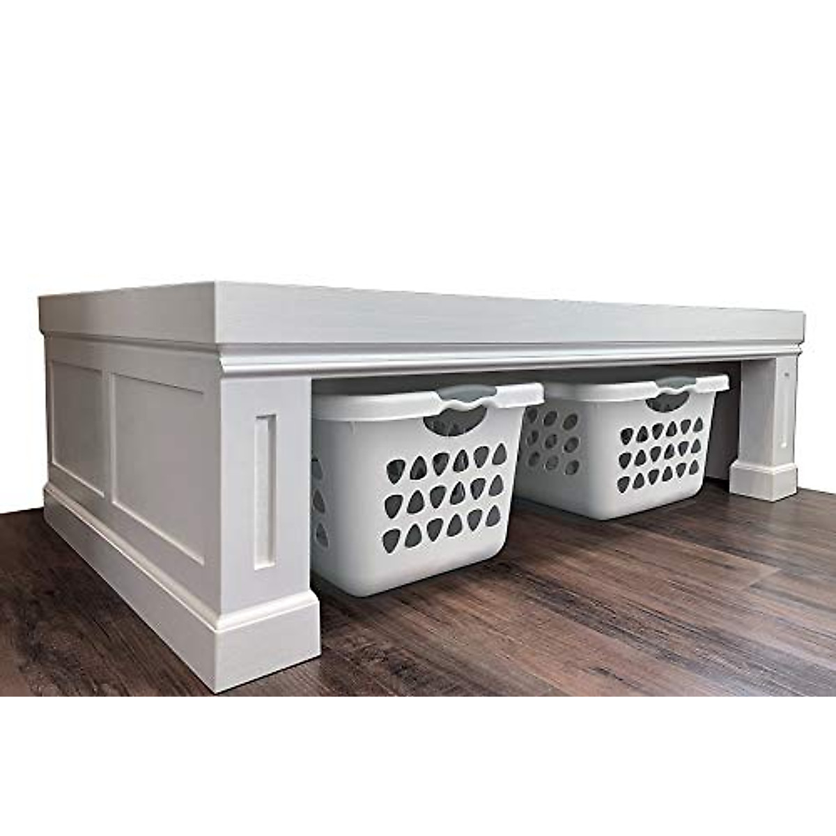 The Elevation Pedestal | Raises Your Washer & Dryer | Custom-Made to Fit All Machines, Samsung, LG, GE, Whirlpool, etc| Adds Storage, Beautifies Your Laundry Room | Premium, Solid Wood, 52-58” Wide