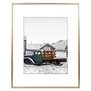 Golden State Art, 16x20 Gold Picture Frame Displays Photo 11x14 with Mat or 16 x 20 Without Mat for Wall Mounting, Classic Satin Aluminum Frames with Real Glass (Pack of 1)