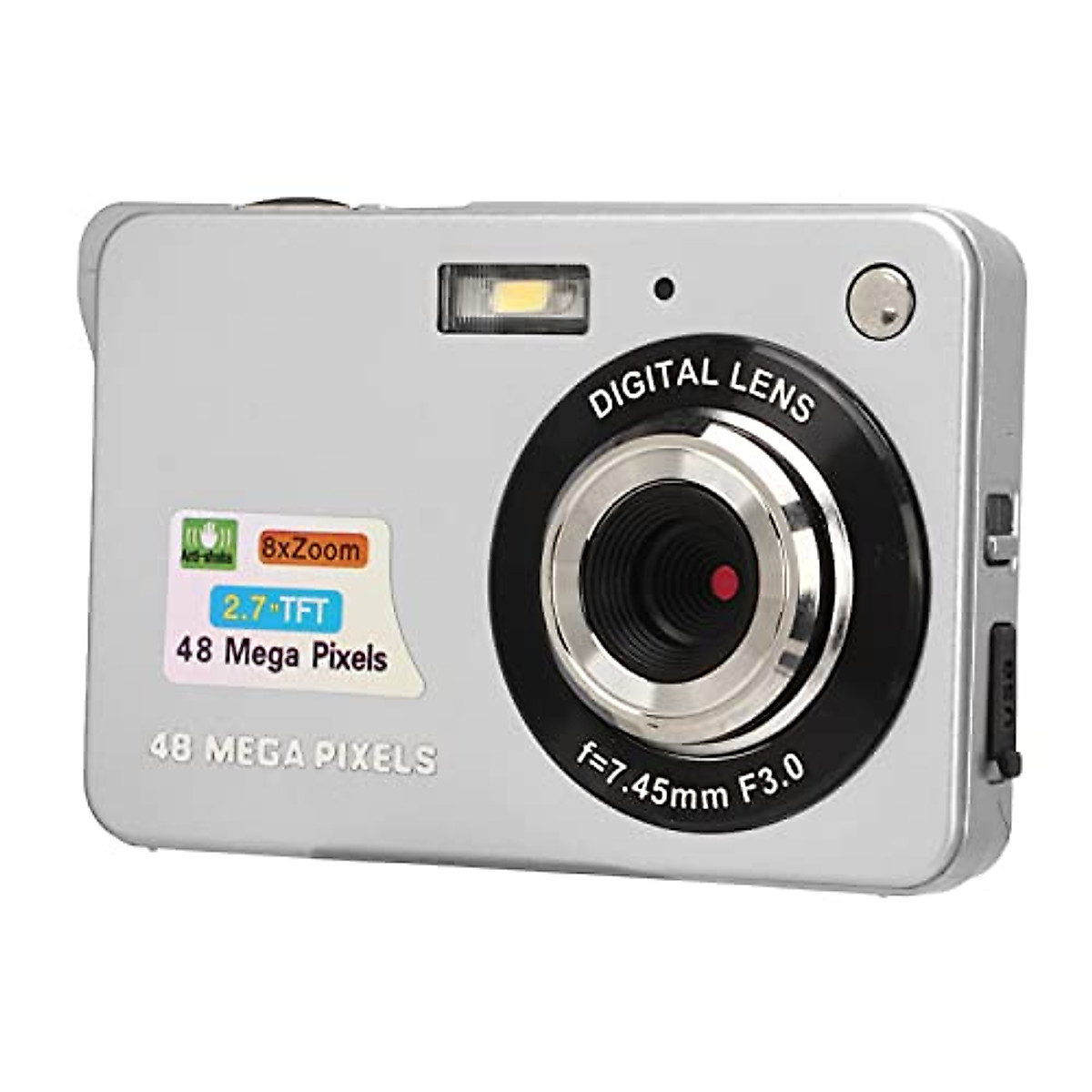 Digital Camera, FHD 4K 48MP Anti Shake Vlogging Camera, 8X Digital Zoom Camera with 2.7in LCD Display & Fill Light, Compact Point and Shoot Camera for Kids Adults (Silver)