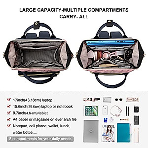 LOVEVOOK Travel Laptop Backpack for Women, 18-inch Large Capacity Outdoor Carry On Backpacks Purse, Business Computer Work Bags, Doctor Nurse Backpack with USB Port, Pink Navy