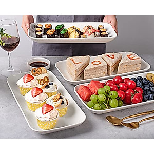 DELLING 13.5" Serving Platter Set of 4, Platters for Serving Food, White Serving Trays for Party, Rectangle Serving Plates for Sushi, Meat, Dessert, Oven Safe, Trays for Halloween/Christmas Party