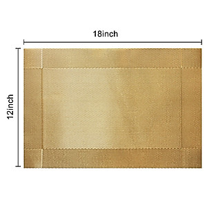 Trophable Placemats Set of 6, Table Placemats Heat Resistant Woven Placemats Washable PVC Place Mats Woven Vinyl Placemats Non-Slip Stain Resistant Kitchen Table Placemats Easy to Clean (Gold)