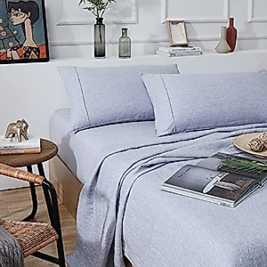 Berklan Linen Sheets King 100% French Natural Linen with Stone Washed 16 Inch Deep Pocket Organic Linen Sheets 200GSM Ultra Breathable(1 Flat 1 Fitted Sheet and 2 Pillowcases Blue King)