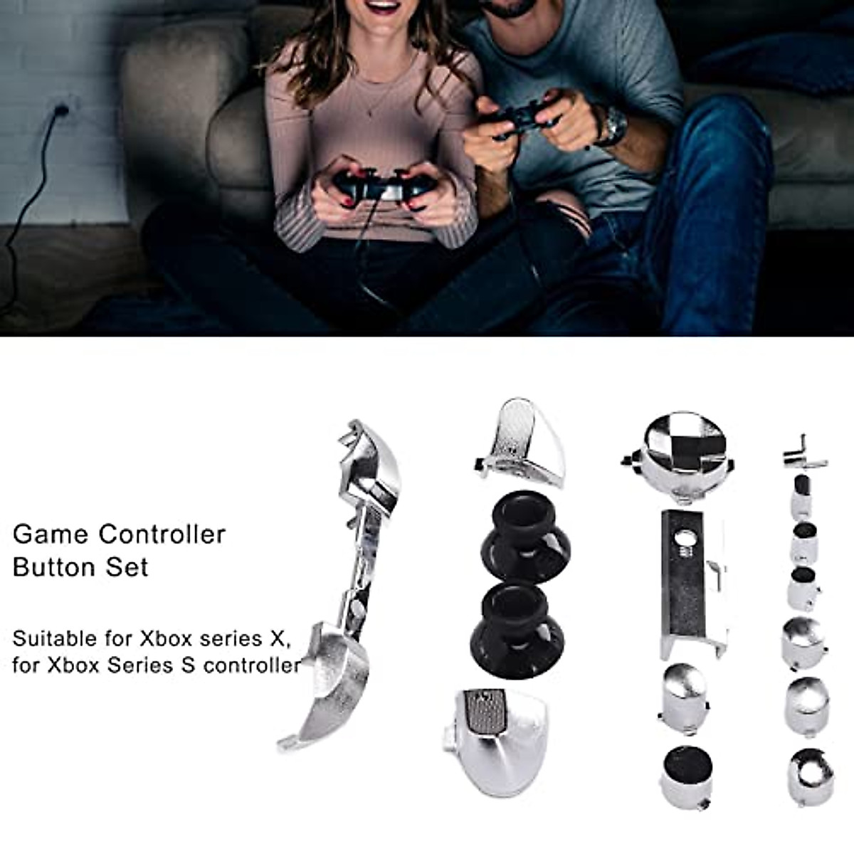 Full Game Controller Plating Button Set, Game Handle Accessories Compatible Beautiful Appearance for Series X(Silver Plating)