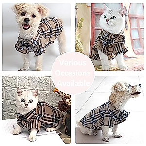 Pet Shirt Clothes for Dogs and Cats, Puppy Plaid Cotton Polo Shirts Adorable Casual Pet Apparel T Shirts (XX-Small, Khaki)