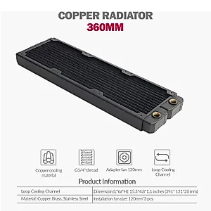 Dracaena 360mm - 28mm/1.1inch Thick Computer Radiator, 14 Tubes Copper Water Cooling Cooler for CPU Heat Sink - Liquid Heat Exchanger Dual G1/4 Thread