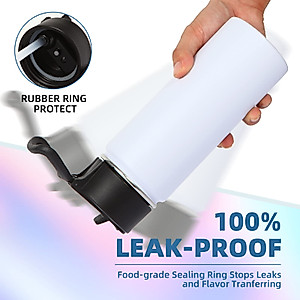 Volhoply 18oz Insulated Water Bottle Bulk 2 Pack,Kids Stainless Steel Water Bottles with Straw Lid,Double Wall Vacuum Metal Thermos Bottle,Wide Mouth Reusable Sports Flask For Cold Drink(White,2 Set)