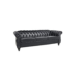 LEVNARY Chesterfield Sofa, Classic Tufted Upholstered Leather Couch, Modern 3 Seater Couch Furniture with Tufted Back for Living Room Office (Black)