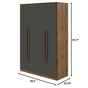 Manhattan Comfort Gramercy Mid Century Modern 2-Section Freestanding Wardrobe Armoire Closet, Nature and Textured Grey