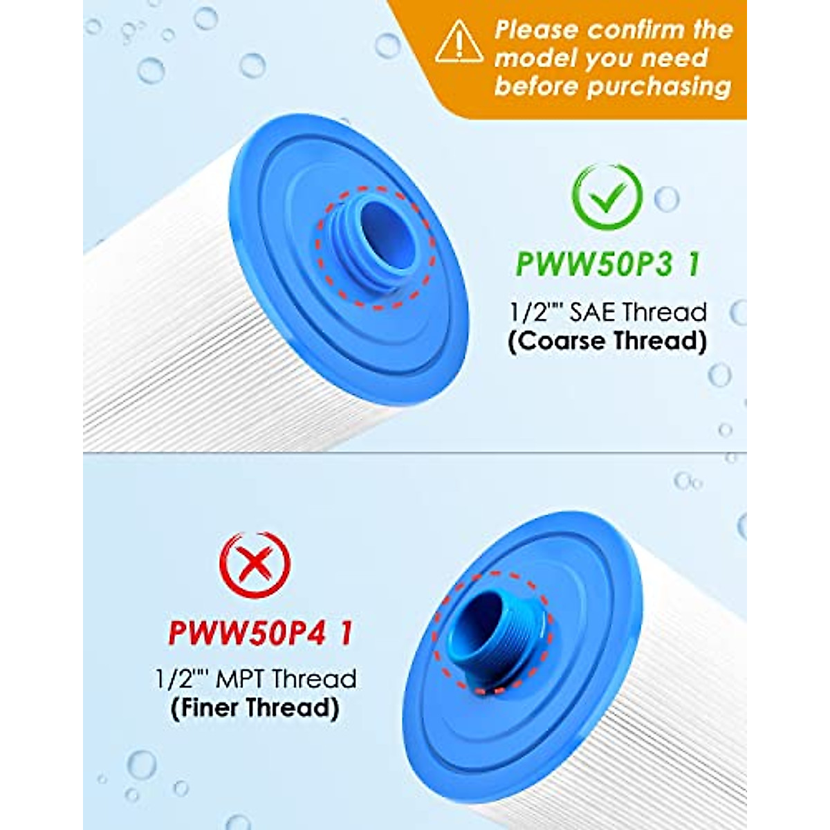 PACETAP Spa Filter Replacement for Pleatco PWW50, Unicel 6CH-940, Filbur FC-0359, Waterways 817-0050, 2 Pack 1 1/2" Coarse Thread Spa Hot Tub Filter for Waterway Vita Aber,Viking