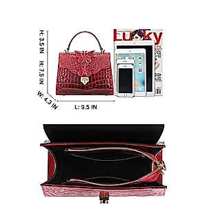 PIJUSHI Designer Handbags for Women Crocodile Leather Crossbody Satchel Bag with Butterfly(66297 Red)