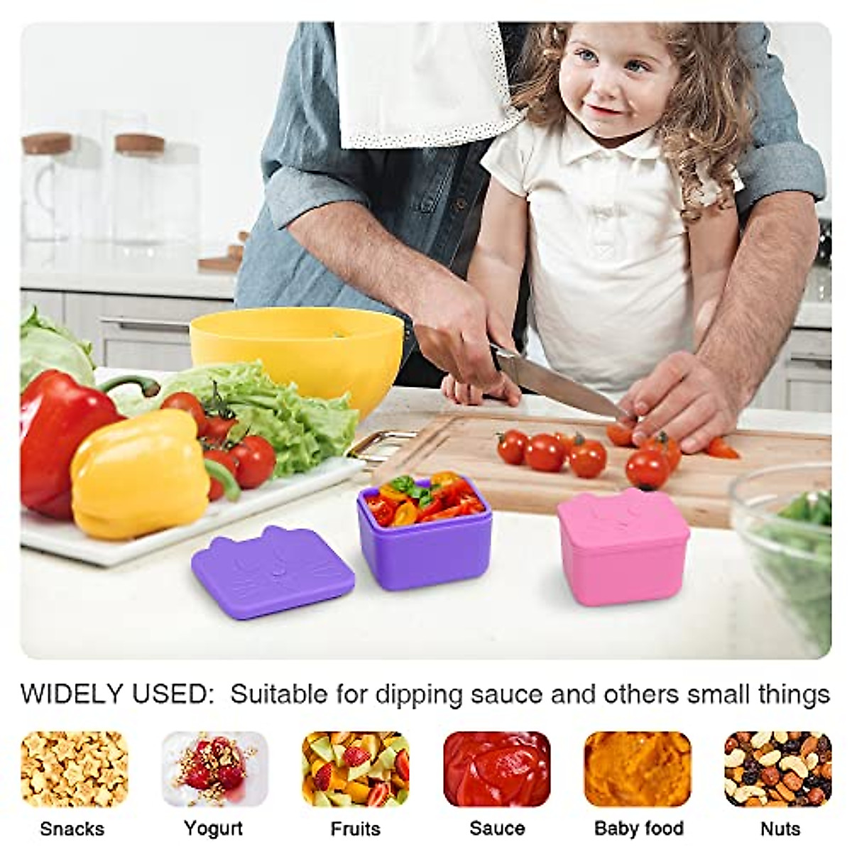 Morlike Dips Containers To Go, Silicone Salad Dressing Container, 1.6 oz Small Condiment Container with Leakproof Lid - Food Safe Storage for School Lunch Box Picnic Travel (Pink, Purple)