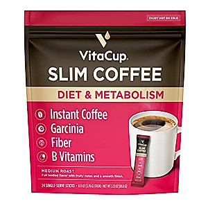 VitaCup Slim Instant Coffee Packets, Boost Diet & Metabolism with Ginseng, Garcinia, B Vitamins, Skinny Coffee, Bold & Smooth, Medium Dark Roast, 100% Arabica Coffee in Single Serve Sticks, 48 Ct