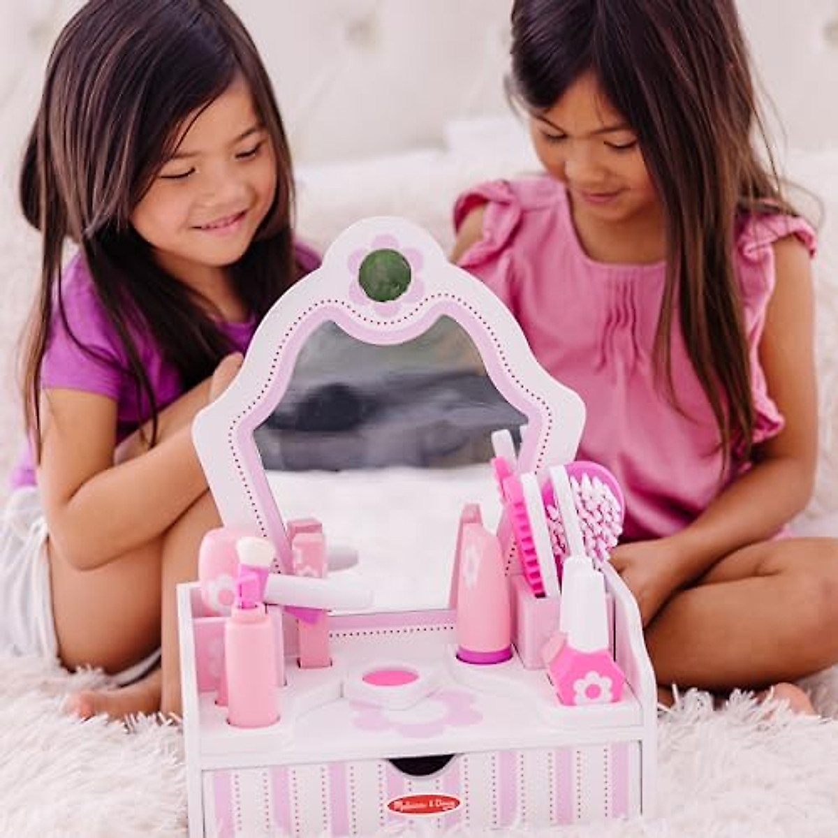 Melissa & Doug Wooden Beauty Salon Play Set With Vanity and Accessories (18 pcs) - FSC Certified