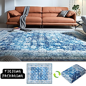 Rugcomf Door Mat Indoor Entrance 2x3 Rug Machine Washable Boho Soft Floral Small Area Rug Non-slip Low Pile Throw Rugs for Entryway, Kitchen, Front Door Indoor Entrance, Entry, Kids Room (Blue)