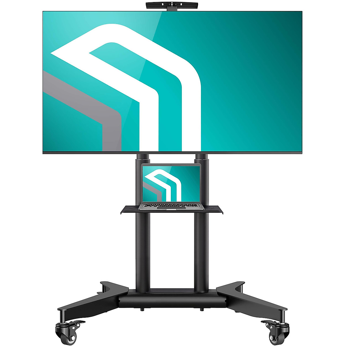 ONKRON Mobile TV Stand on Wheels for 32-75 Inch TVs up to 132 lbs, Height Adjustable TV Stand Portable 200x200-600x400 VESA Mobile TV Cart Rolling TV Stand with Shelf/TV Movable Stand Black