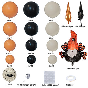 Wecepar 149pcs Halloween Balloon Garland Arch Kit Black Orange Sand White Balloon with Spider Elves and Moon Cat Foil Balloons for Birthday Halloween Day Party Decorations