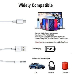 2in1 Type C to 3.5mm Audio Charging Cable Compatible with Google Pixel 4/4XL, Samsung Galaxy S20/S20 and OtherPhone with Type C Port, Works with Car Stereo, Speaker, Headphone While Charge Phone