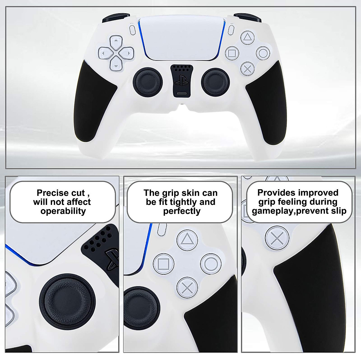 Ermorgen Anti-Slip Silicone Cover Skin Compatible for PlayStation 5 Controller, with 4 Thumb Grip Caps for PS5 DualSense Wireless Controller Soft Gel Rubber Case -White