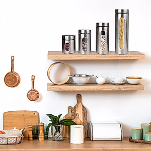 HOMEARRAY Stainless Steel Kitchen Canisters for Countertop – Set of 4 Stainless Steel Containers with Lids – Kitchen Containers Storage Set with Glass Window for Pasta, Cereal, Flour