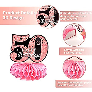 50th Glitter Rose Gold Birthday Banner Party Decorations, Happy 50th Birthday Decorations Hanging Swirls Banner Honeycomb Centerpieces for Women Happy 50 Years Old Bday Party