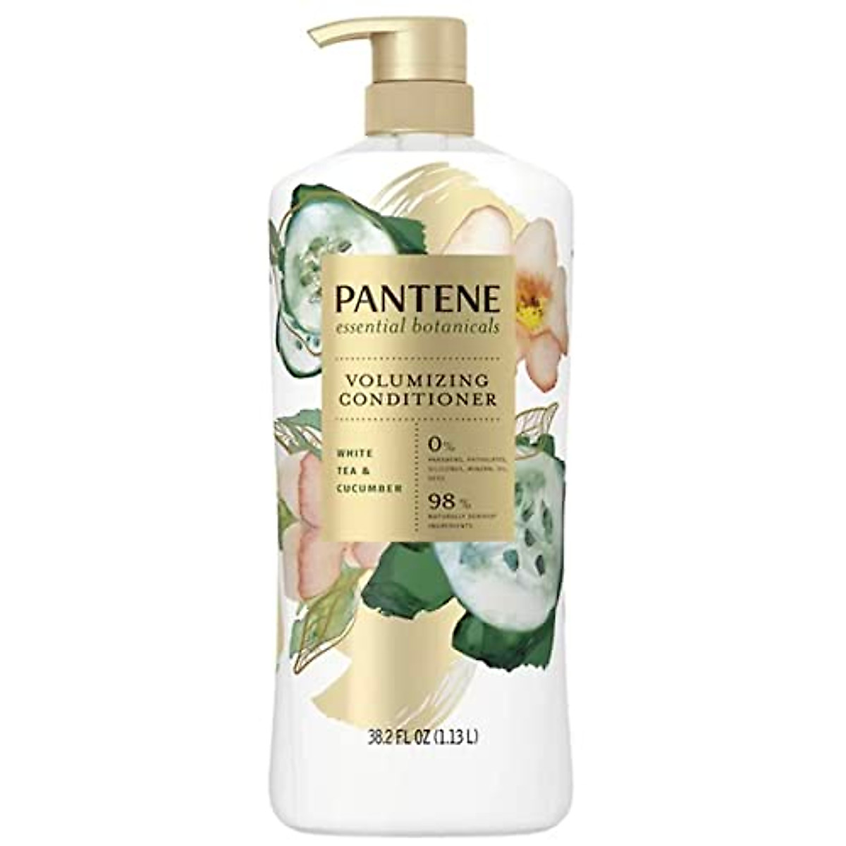 Pantene Essential Botanicals White Tea and Cucumber Volumizing Shampoo and Conditioner Set - 38.2 oz Per Bottle - 0% Parabens, Dyes, Mineral Oil, Phthalates, and Phosphates