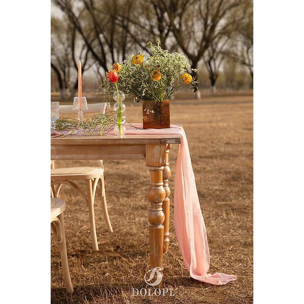 DOLOPL Pink Cheesecloth Table Runner 10FT Boho Gauze Table Runner 120inch Long Sheer Cheese Cloth Table Runner for Rustic Baby Shower Bridal Wedding Birthday Decorations