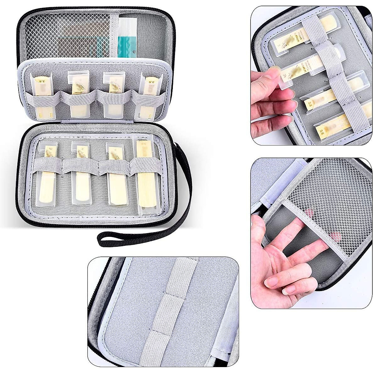 Reeds Case Compatible with Vandoren/for D'Addario Woodwinds/for Sovvid/for Glory Saxophone Clarinet Reeds. Storage Holder for 12 pcs Reed and Humidity Pack (Box Only) -Grey Inner