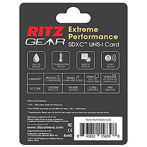 Ritz Gear 512GB High-Speed SDXC UHS-I SD Card, C10, U3, V30, Full-HD & 4K Memory Card