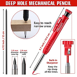 Hiboom 3 Pack Solid Carpenter Pencil with Pencil Cap and 21 Pcs Refills, Deep Hole Mechanical Pencil Marker with Built in Sharpener for Carpenter Woodworking Architect