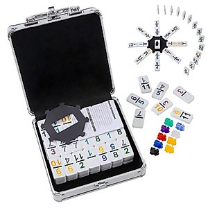 Homwom Mexican Train Dominoes with Numbers Double 12 Colored Numerical Dominoes Mexican Train Game Set 91 Tiles Dominoes with 9 Trains, Scoreboard, Octagon Shape Hub and Aluminum Case