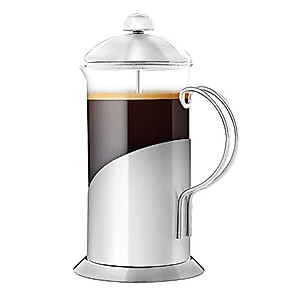 OVENTE French Press Coffee Maker 20 Ounce, 4 Level Stainless Steel Filter System, Borosilicate Heat Resistant Glass Carafe with Free Measuring Scoop, Silver FSL20S
