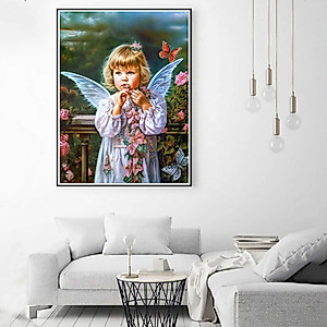 Zariocy 5D Diamond Art Painting Kits Angel Little Girl, DIY Paint with Diamond Art Wing Round Full Drill Crystal Diamond Embroidery Paintings Arts Craft for Home Office Wall Decor 30x40 cm