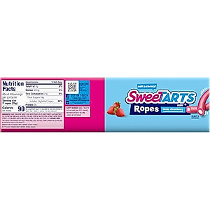 SweeTARTS Ropes, Candy, Tangy Strawberry, Soft and Chewy, Back to School Sweet Treat, 3.5 oz, 12 ct